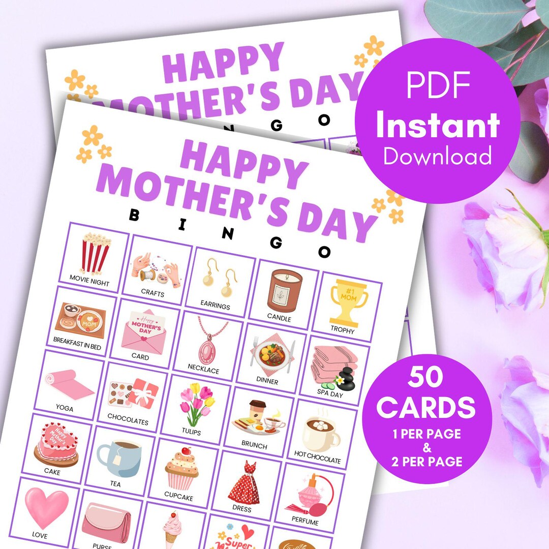Mother's Day Bingo Cards, Printable Mother's Day Bingo, Happy Mother's ...