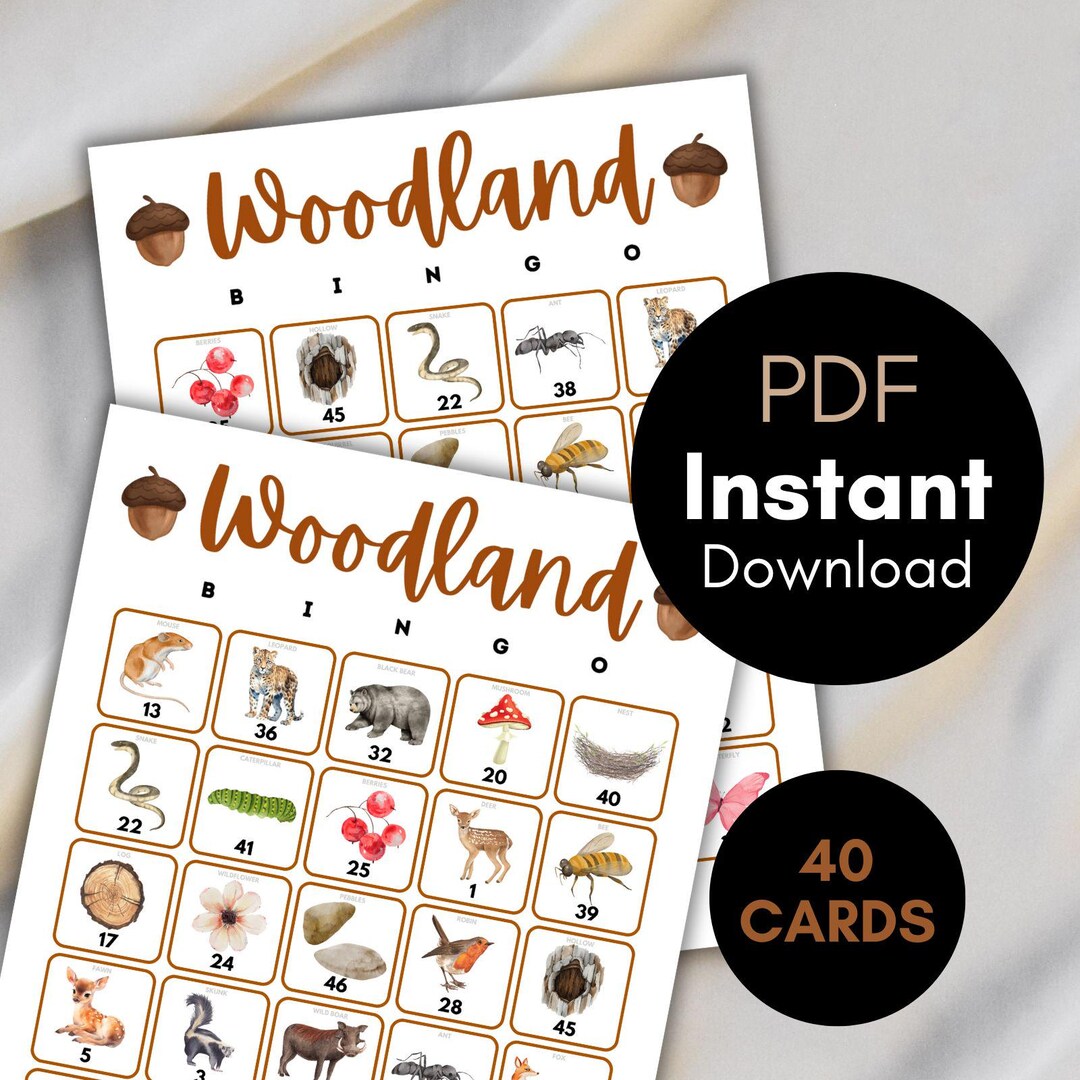 Woodland Bingo Cards, Printable Woodland Birthday Bingo, Woodland Baby ...