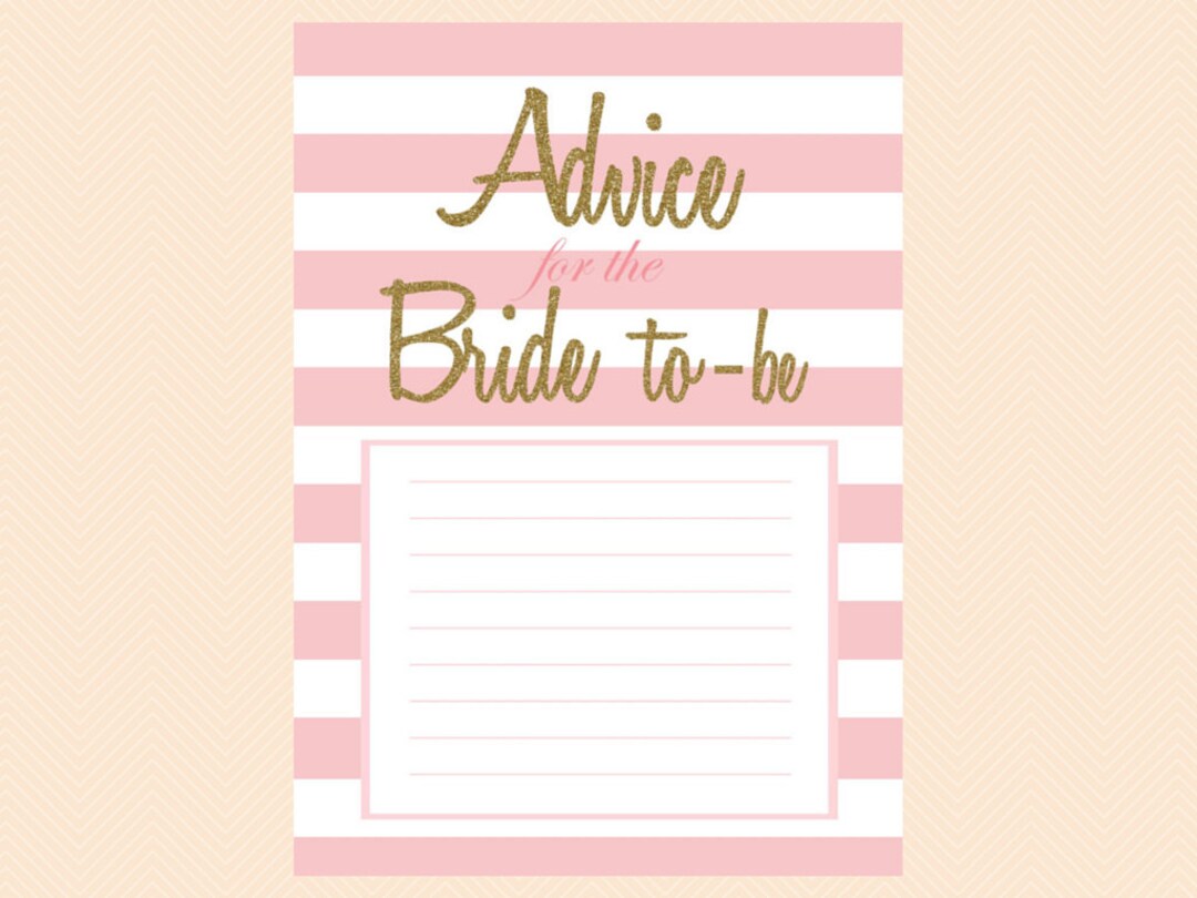 Advice for the Bride to Be, Light Pink, Bubblebum, Gold Glitter, Advice ...