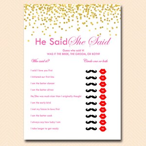 He Said She Said Game Instant Download Bridal Shower He Said - Etsy