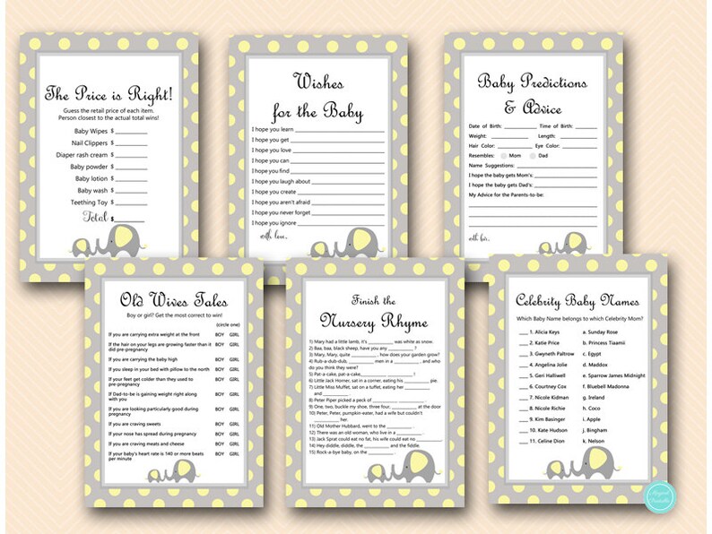 Elephant Baby Shower Games Package, Celebrity Baby Names, Baby ...