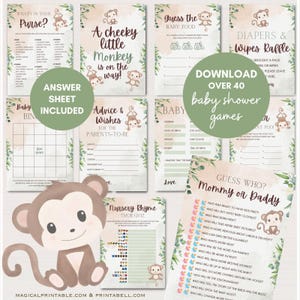 Monkey Baby Shower Games Bundle, Monkey Baby Shower, Baby Monkey Themed ...