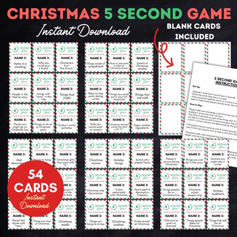 Christmas 5 Second Game, Printable Christmas Game, Office Christmas ...