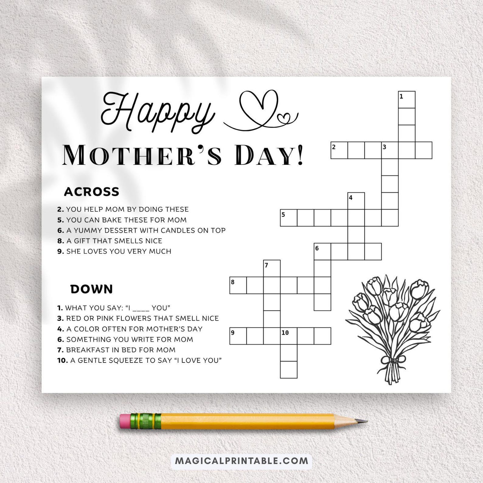 Mother's Day Crossword Puzzle, Printable Mother's Day Game, Instant ...