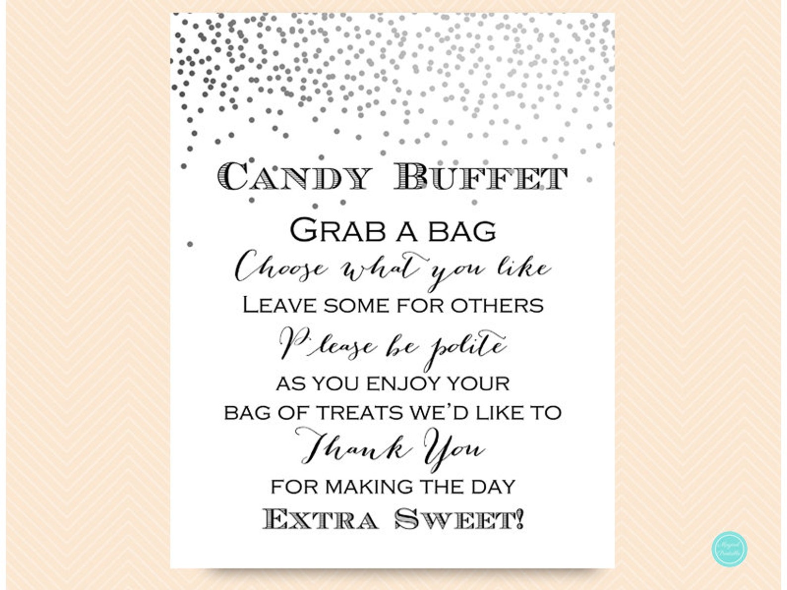 Silver Candy Buffet Sign, Candy Bar Sign, Grab a Bag of Treat Sign ...