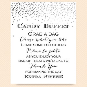 Silver Candy Buffet Sign, Candy Bar Sign, Grab a Bag of Treat Sign ...