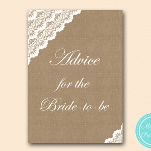 Advice Bride to Be, Advice Cards, Wisdom, Printable Cards, Burlap, Lace ...