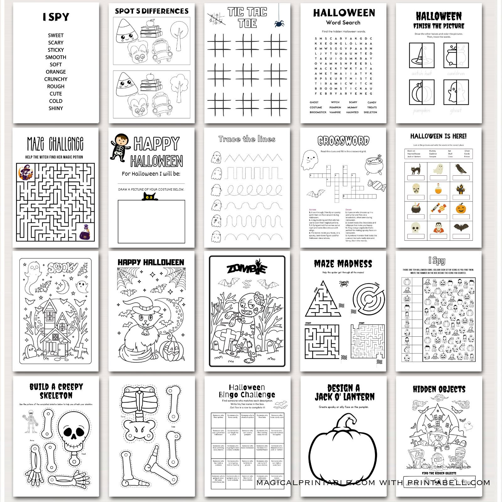 Halloween Coloring and Activities Book Pages, Kids Halloween Activity ...