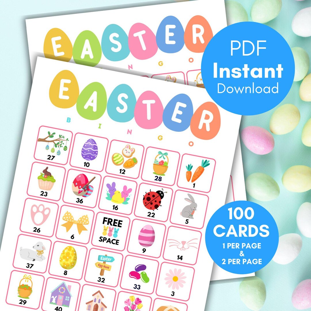 Easter Bingo With Numbers, 100 Printable Easter Bingo, Easter Party ...