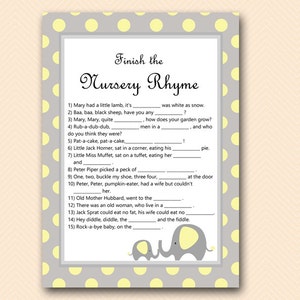 Elephant Baby Shower Games, Nursery Rhyme Baby Shower, Nursery Rhyme ...