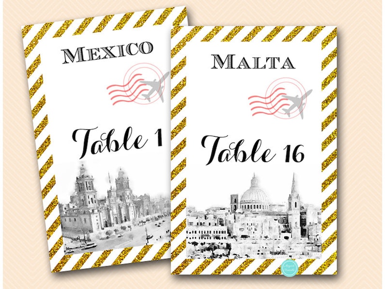 Travel Destination Table Numbers, Travel Bridal Shower Decorations ...