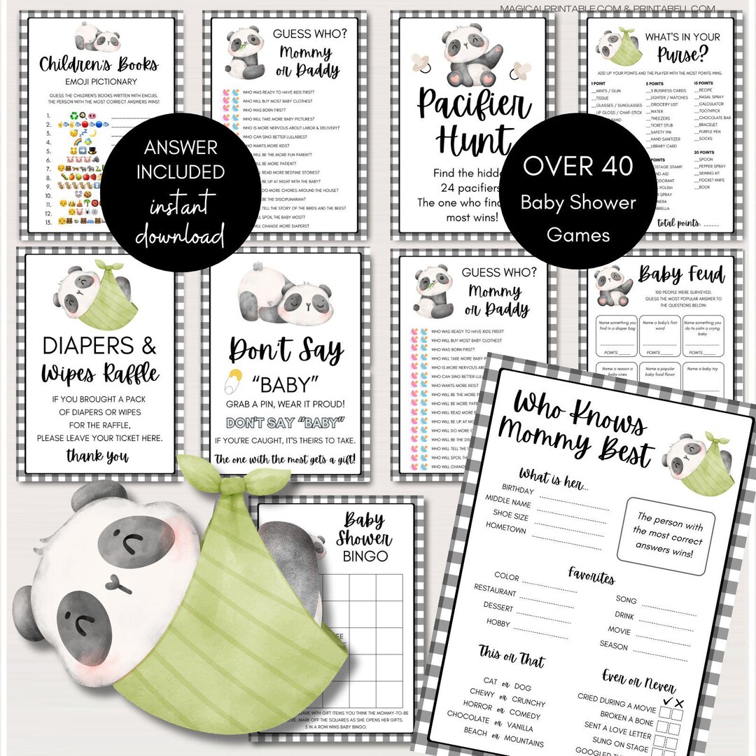 Panda Baby Shower Games Package, Gender Neutral Panda Baby Shower, Cute ...