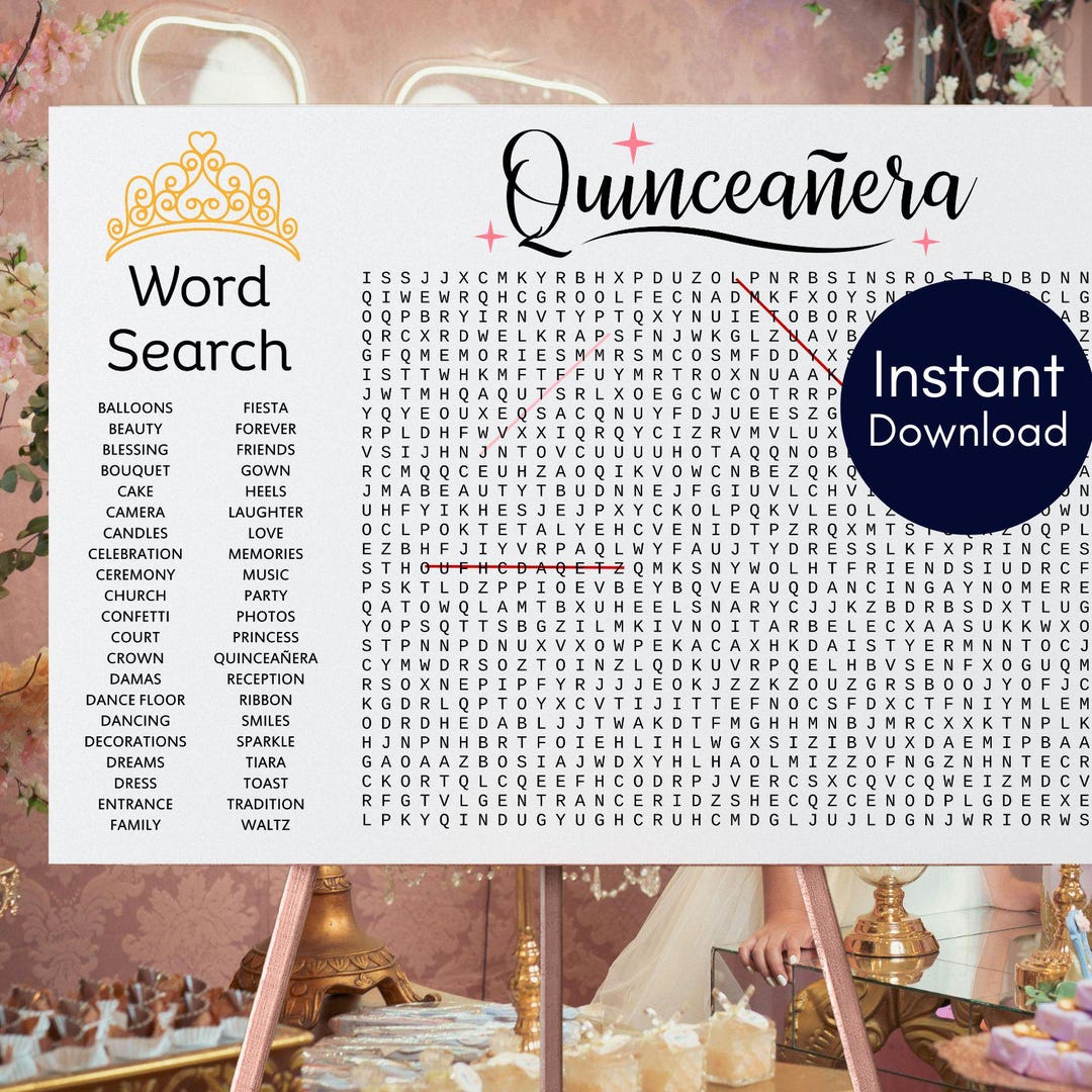 Giant Quinceanera Word Search, Quinceañera Word Search,quinceanera Game ...