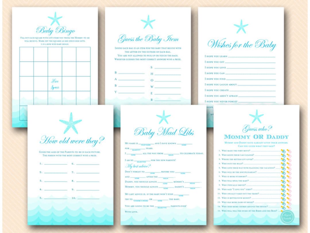 Beach, Sea Waves, Nautical Baby Shower Games Printable, Beach Theme ...