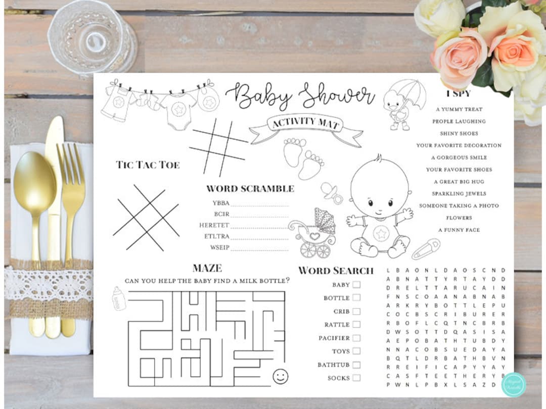 Baby Shower Kids Activity Mat Coloring, Baby Shower Coloring, Baby ...