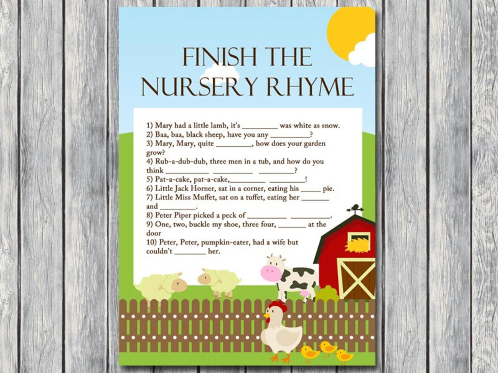 Finish Nursery Rhyme Nursery Rhyme Quiz Nursery Rhyme Game - Etsy