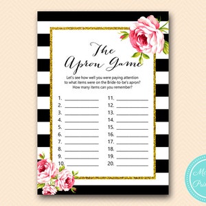 The Apron Game Printable, Memory Game, Black Stripes, Pink Floral ...