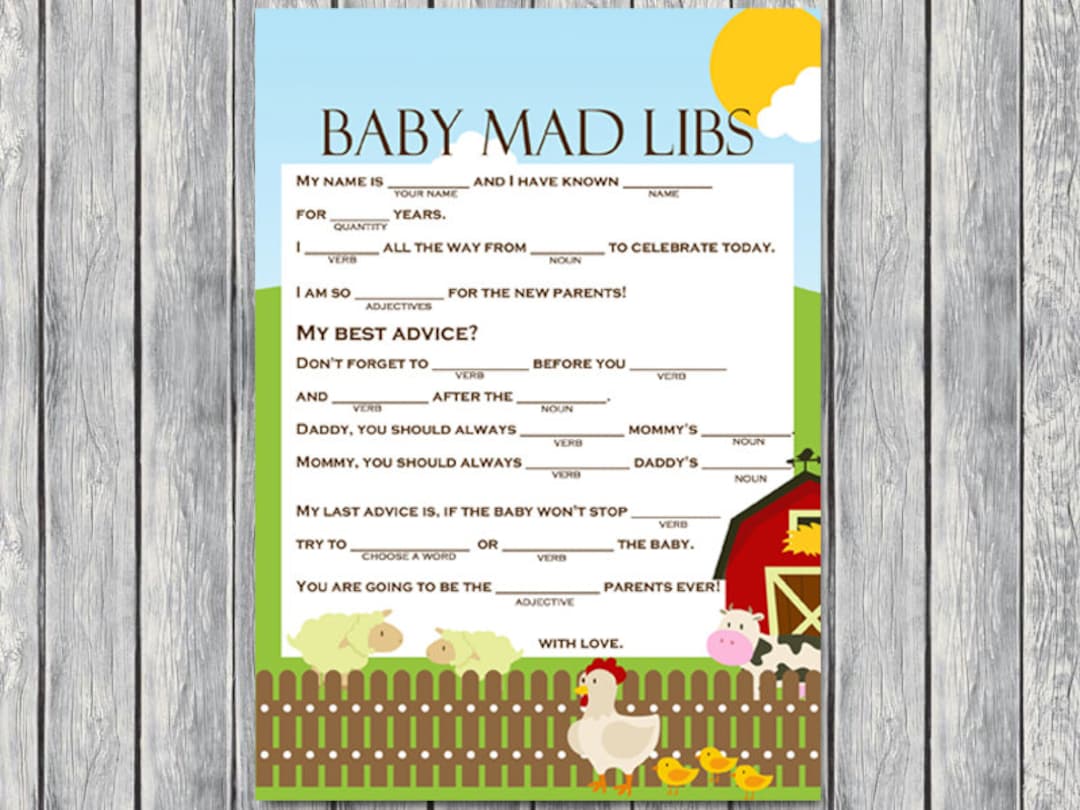 Baby Advice Card, Baby Mad Lib, Advice for New Parents, Gender Neutral ...