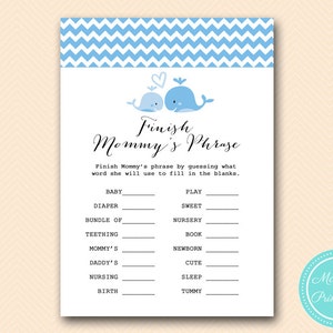 Blue Whale Baby Shower Games Printable, Boy Nautical Baby Shower Game ...