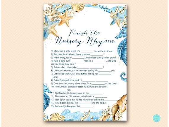 Seashell Beach Baby Shower Games Nursery Rhyme Baby Shower | Etsy