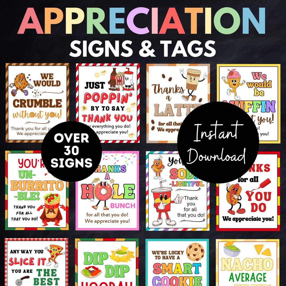 Printable Appreciation Signs, Staff Appreciation Signs, Tags, Employee ...