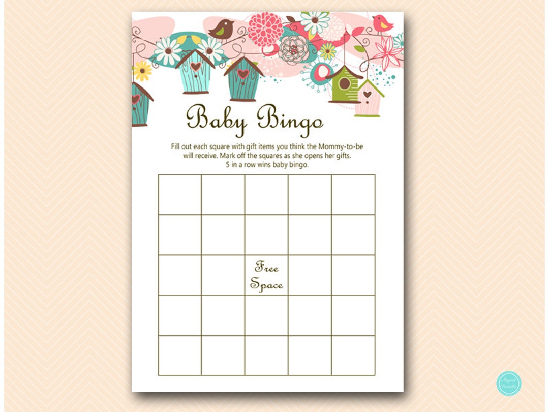 Birdhouse Baby Shower Games, Bingo Baby Shower Game, Baby Shower Bingo ...