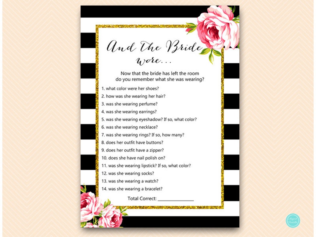 Black and Gold What is the Bride Wearing Game Printable, and the Bride ...