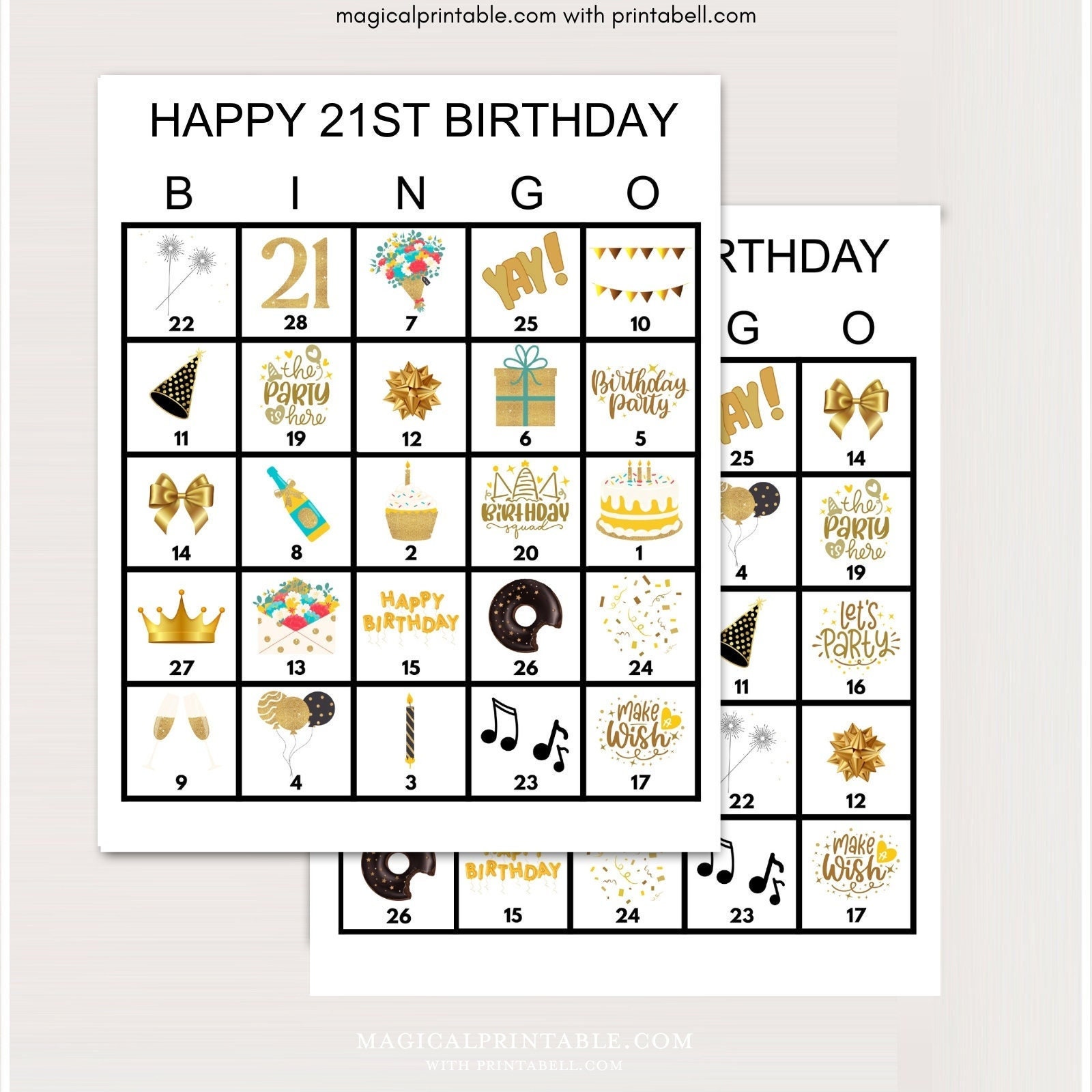 100x 21st Birthday Bingo Cards, Printable 21st Birthday Bingo, Gold ...