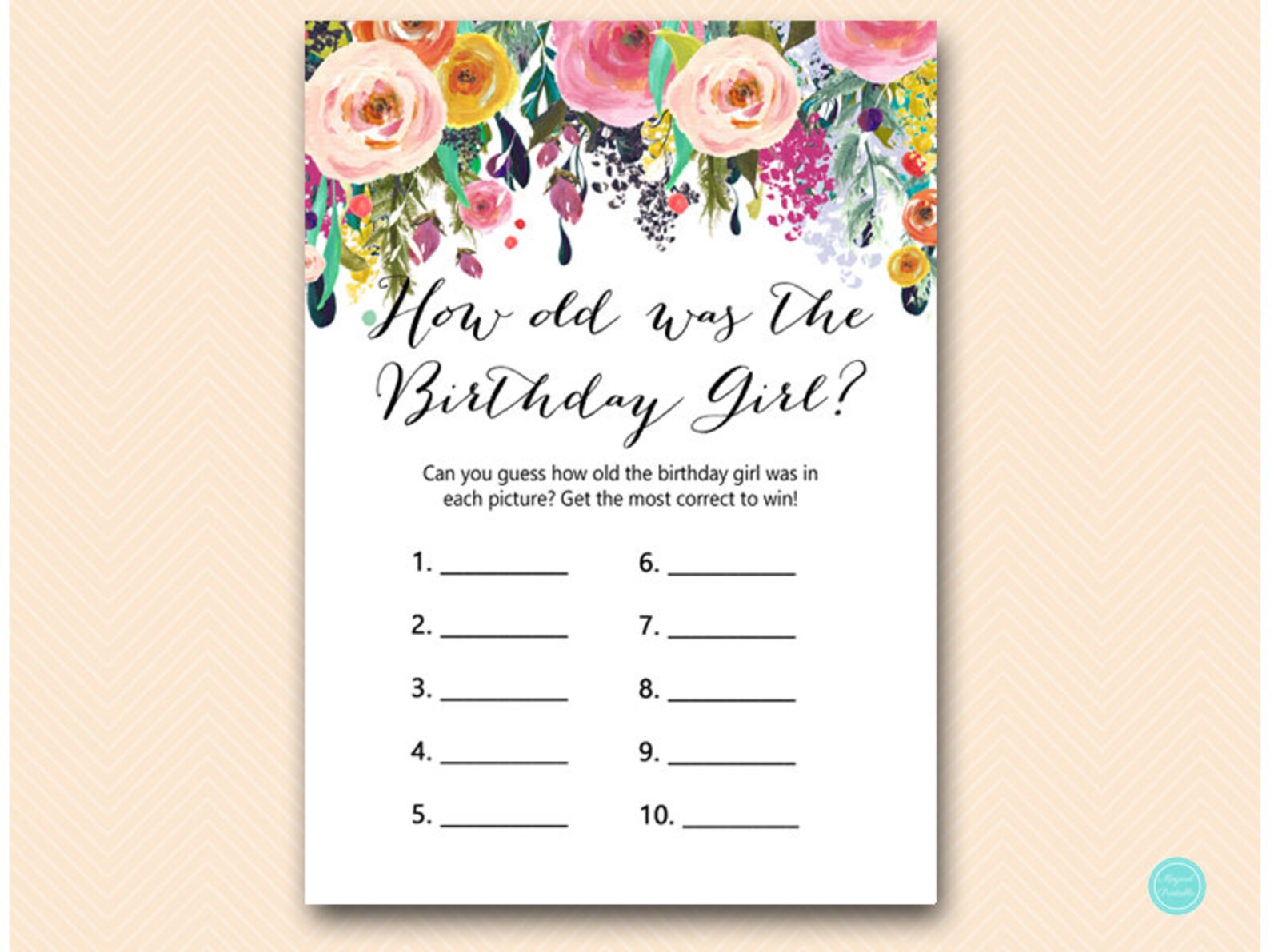 Floral Girl Birthday Party Games How Old Was the Birthday - Etsy