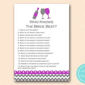 Who Knows the Bride Best, How Well Do You Know the Bride Game, Purple ...