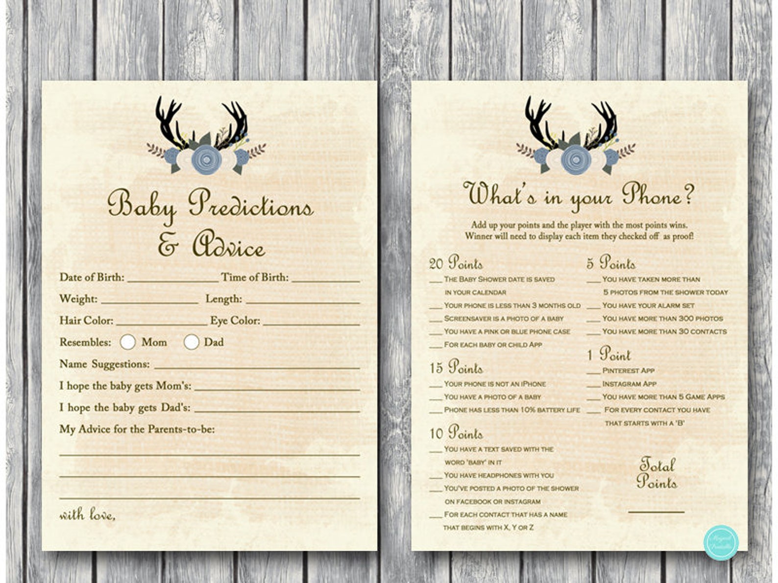 Boy Buck Deer Baby Shower Games Package, Instant Download, Baby ...