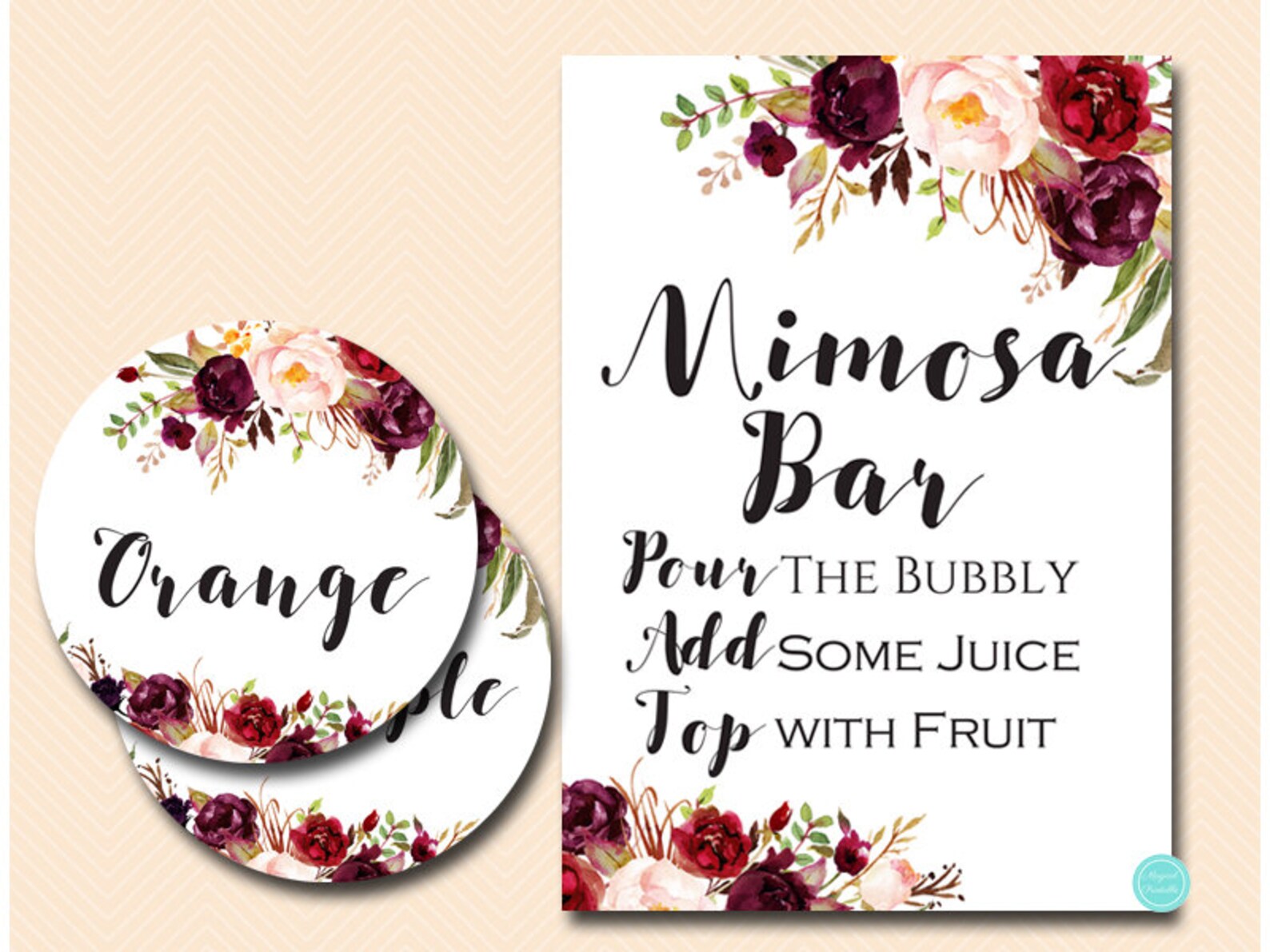 Boho Burgundy Mimosa Bar Sign, Mimosa Bar Printable, Bubbly Bar Sign ...