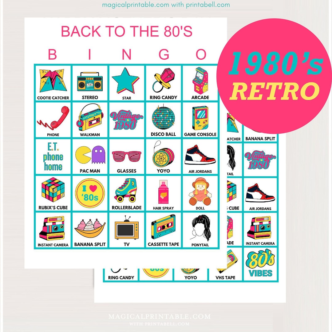 100x Retro 80's Bingo Cards, Printable 1980's Retro Party Bingo, 80's ...