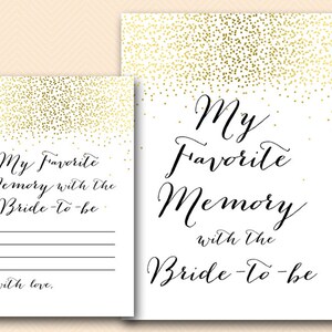 Gold Bridal Shower Games, Favorite Memory of the Bride, Memory Lane ...