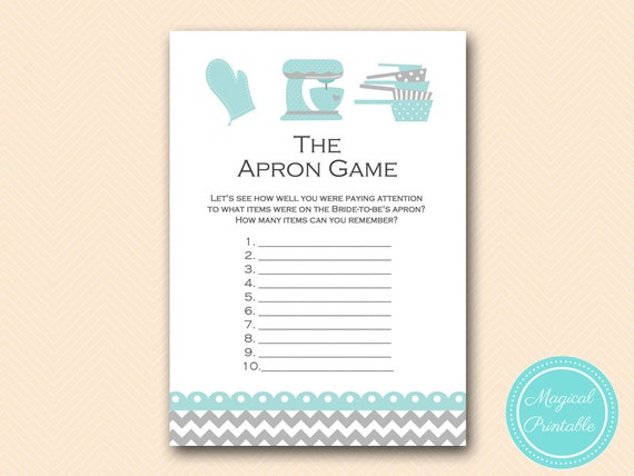 Aqua Apron Game, Kitchen Theme Bridal shower Game Pack, Cooking Theme ...