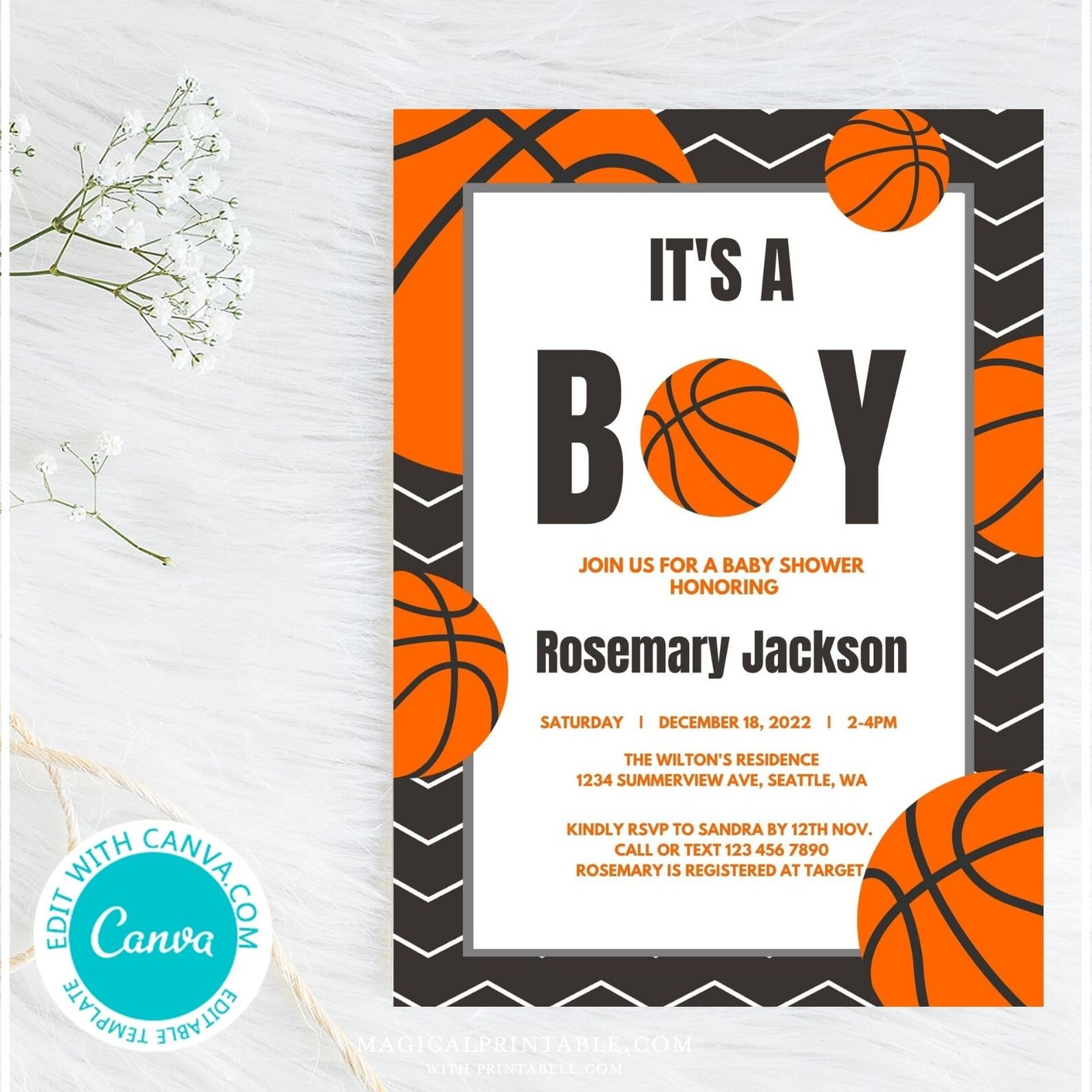 Editable Baby Shower Invitation, Basketball Baby Shower Printables ...