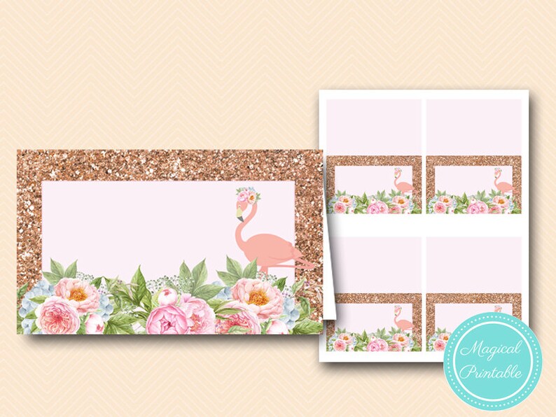 Editable Flamingo Labels Cards Flamingo Name Cards Rose Gold - Etsy