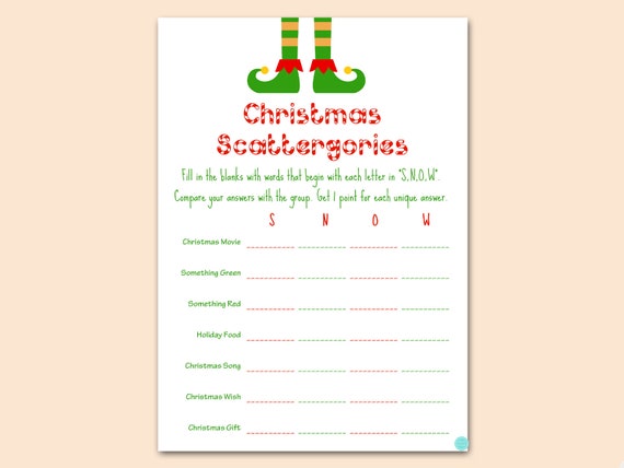 Christmas Scattergories Game, Christmas Printable, Christmas Family ...
