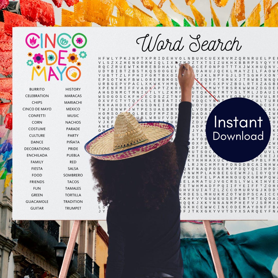 Giant Cinco De Mayo Word Search, Fiesta, Printable Cinco De Mayo Word ...