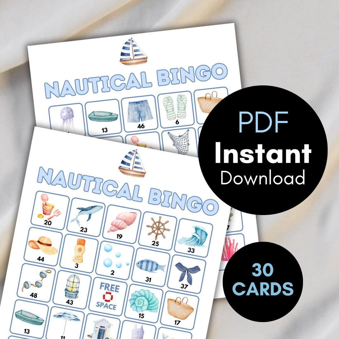 Nautical Bingo Cards, Printable Ocean Bingo, Nautical Bingo for Kids ...