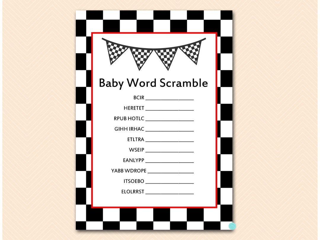 Scramble, Baby Word Scramble Game, Unscramble, Racing Baby Shower Game ...