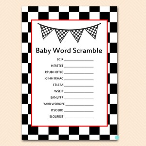 Scramble, Baby Word Scramble Game, Unscramble, Racing Baby Shower Game ...