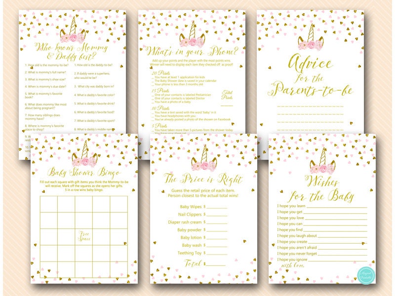 Unicorn Baby Shower Games Package Unicorn Themed Baby Shower - Etsy