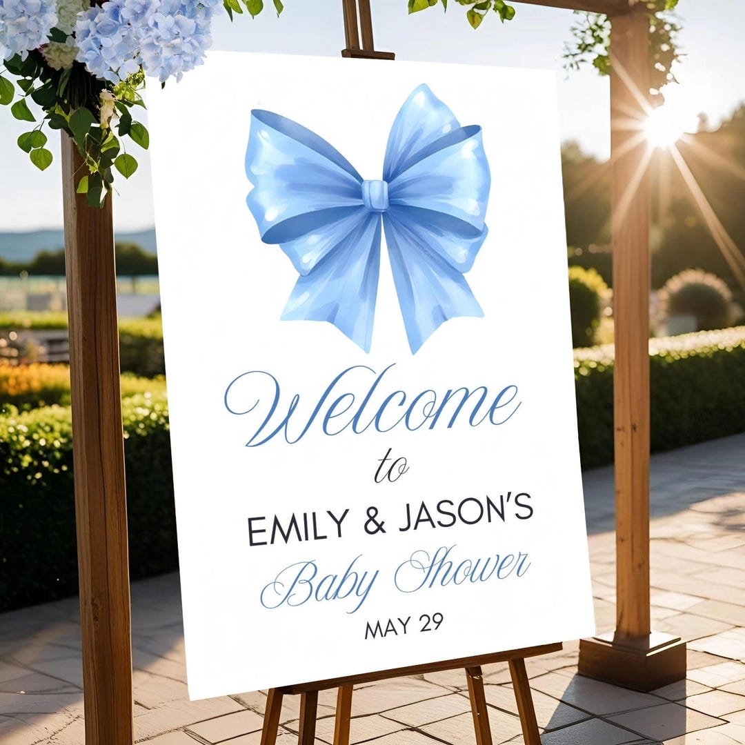 Editable Bow Welcome Sign, Blue Bow, Pink Bow, Coquette, Bow Baby ...
