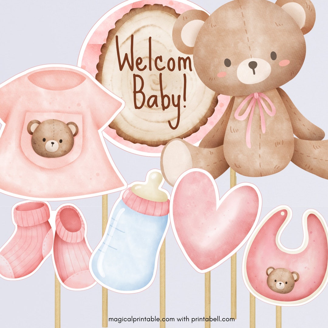 Printable Pink Teddy Bear Centerpiece, Girl Baby Shower Centerpiece ...