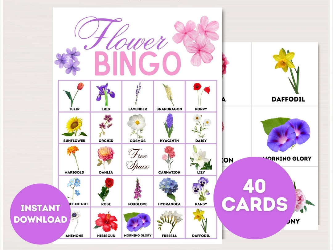Spring Bingo Cards, Flower Bingo, Garden Bingo, Flower Name Bingo, Tea ...