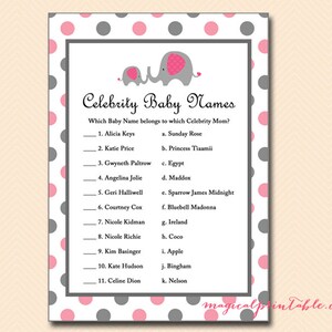 Pink Elephant Baby Shower Game Pack, Instant Download, Printable Baby ...