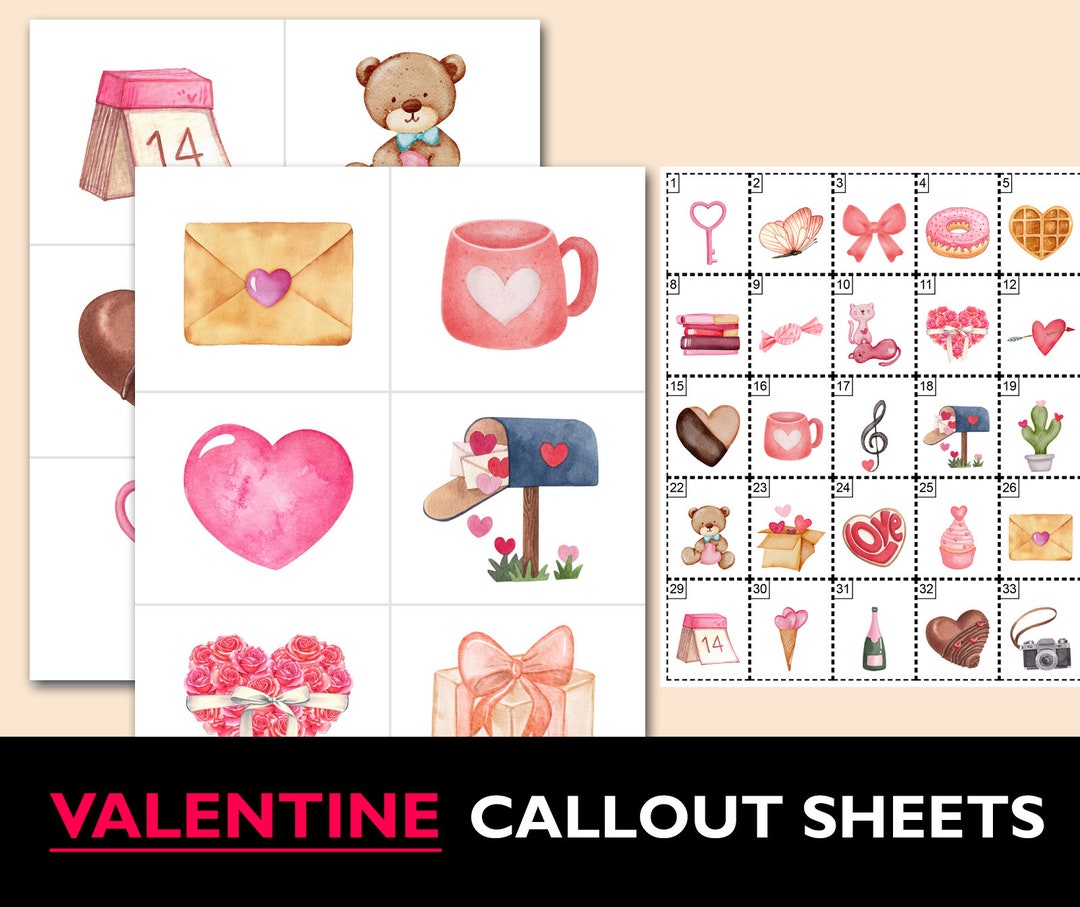 100x Valentine's Day Bingo Cards, Printable Valentine Bingo, Valentine ...