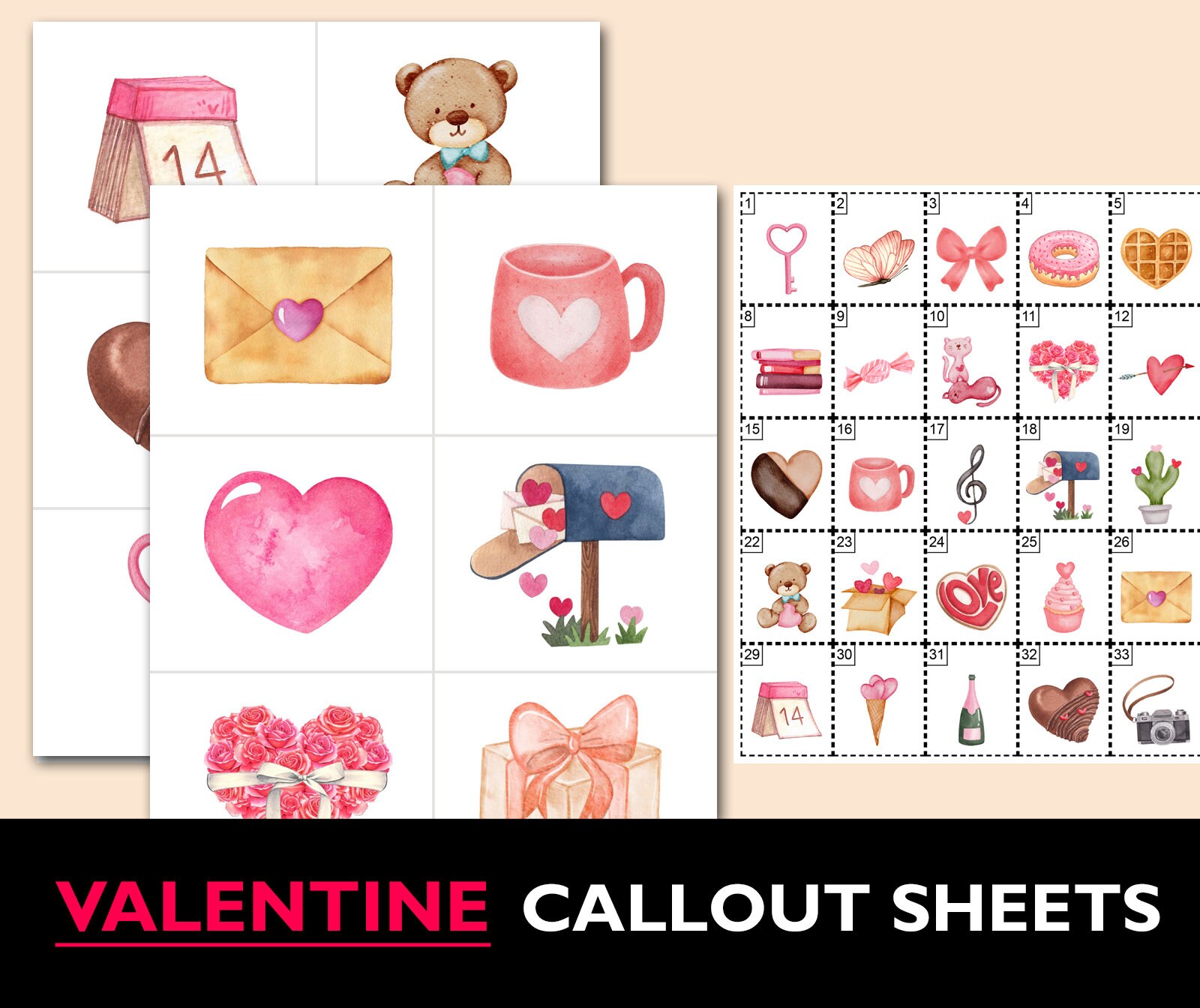 100x Valentine's Day Bingo Cards, Printable Valentine Bingo, Valentine ...