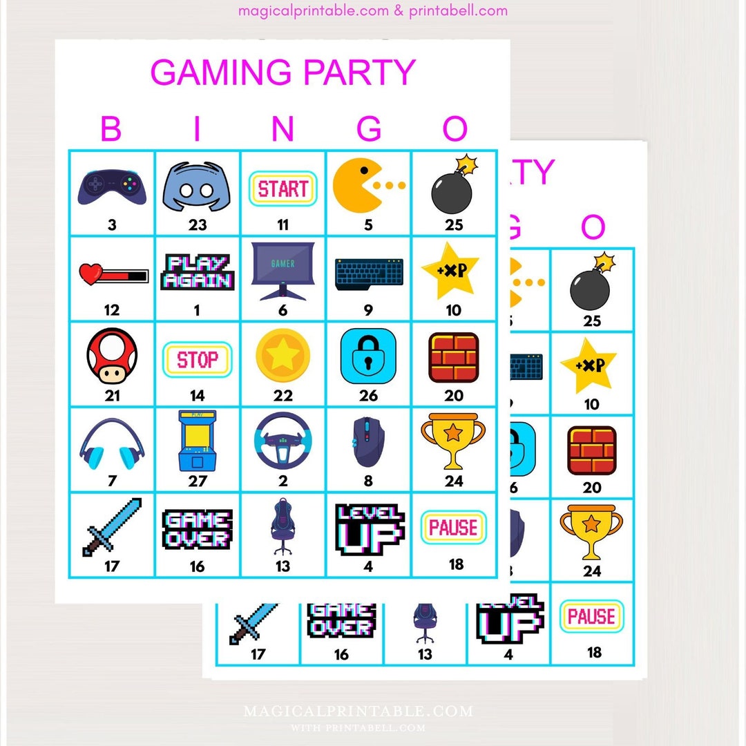 100x Gaming Bingo Cards, Game Party Bingo, Game on Birthday Game ...